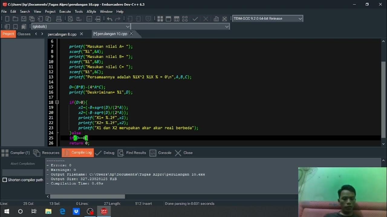 Bahasa C || #10 Percabangan # Menampilkan Akar-Akar dari Persamaan ...