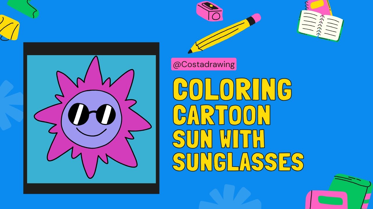 Easy Coloring Sun With Sunglasses ll step by step coloring page - YouTube