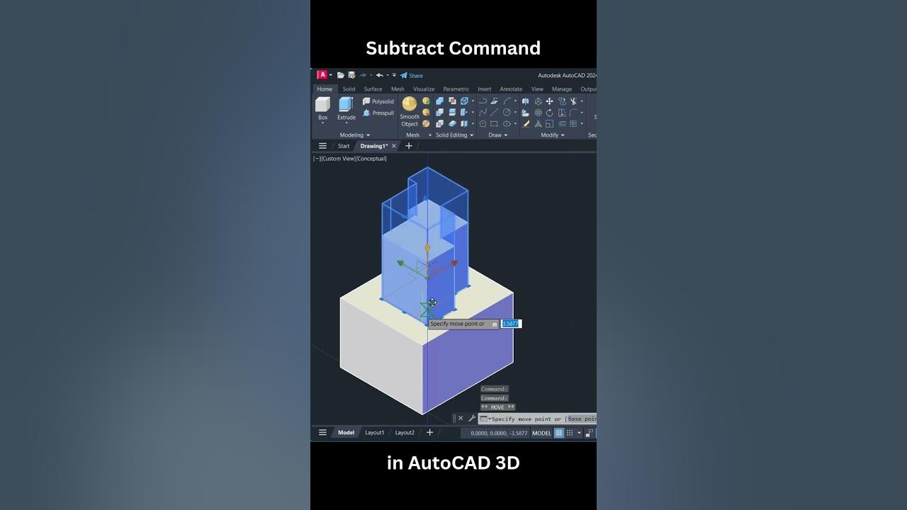 How to Use Subtract Command in AutoCAD 3D #shorts - YouTube