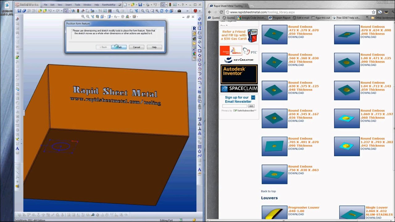 Rapid Sheet Metal® SolidWorks 3D Tooling Library Tutorial - YouTube