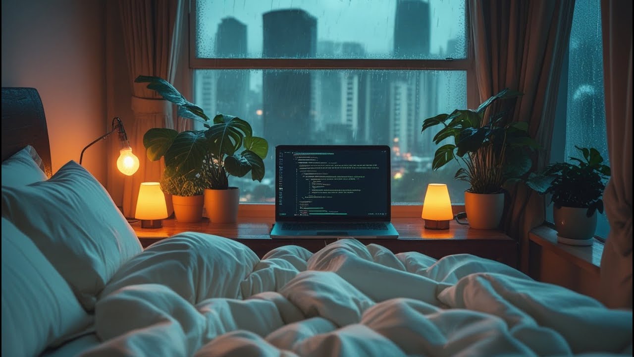 💤 Coding in Bed with Rain 🌧 | 24/7 Chill Beats for Focus, Study, Work ...