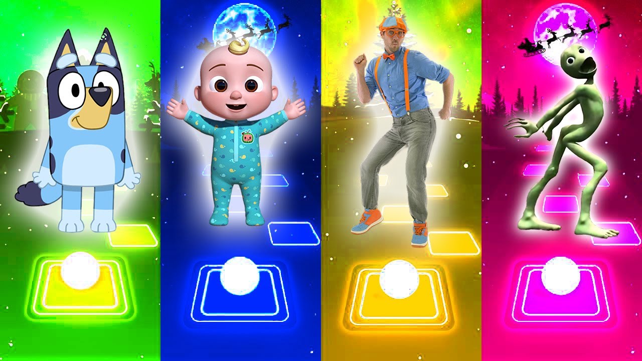Bluey vs Cocomelon vs Blippy vs Alien Dance - Tiles Hop EDM RUsh - YouTube
