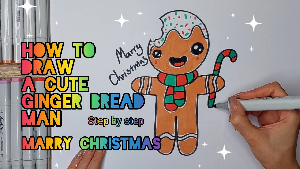 How to draw a cute Ginger Bread Man☃️ ️ / Marry Christmas /drawing and ...