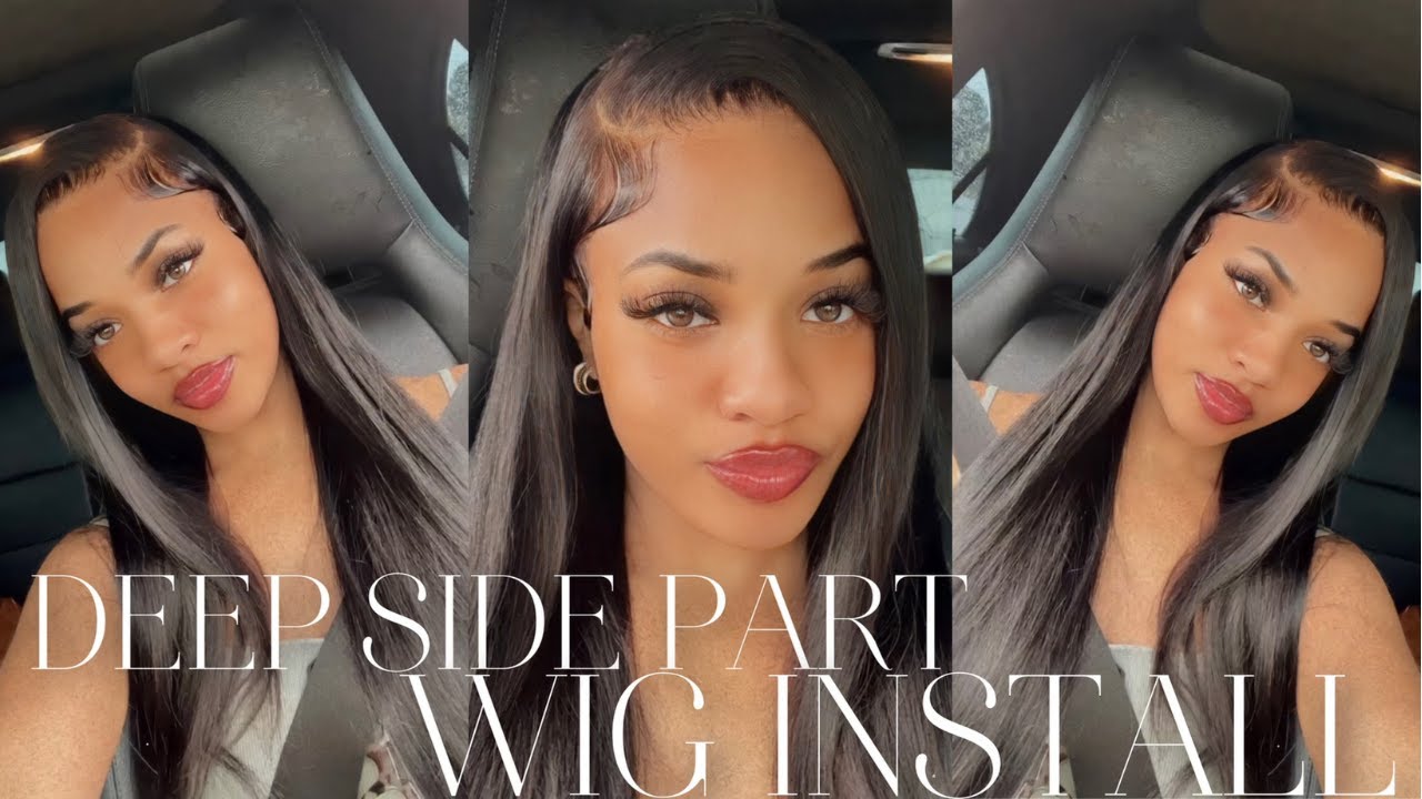 DEEP SIDE CURVED PART + BABY HAIR | BEST 15A STRAIGHT WIG INSTALL ♡ ft ...
