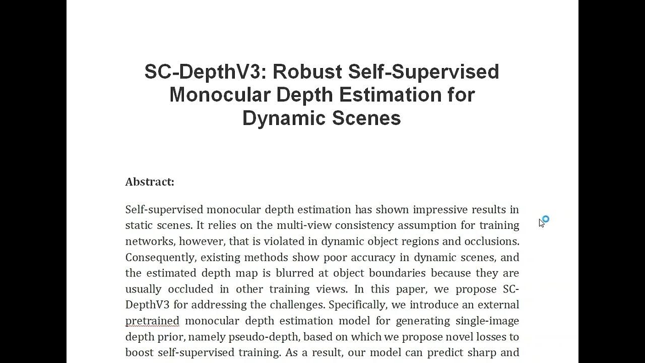 SC DepthV3 Robust Self Supervised Monocular Depth Estimation for Dynamic Scenes - YouTube