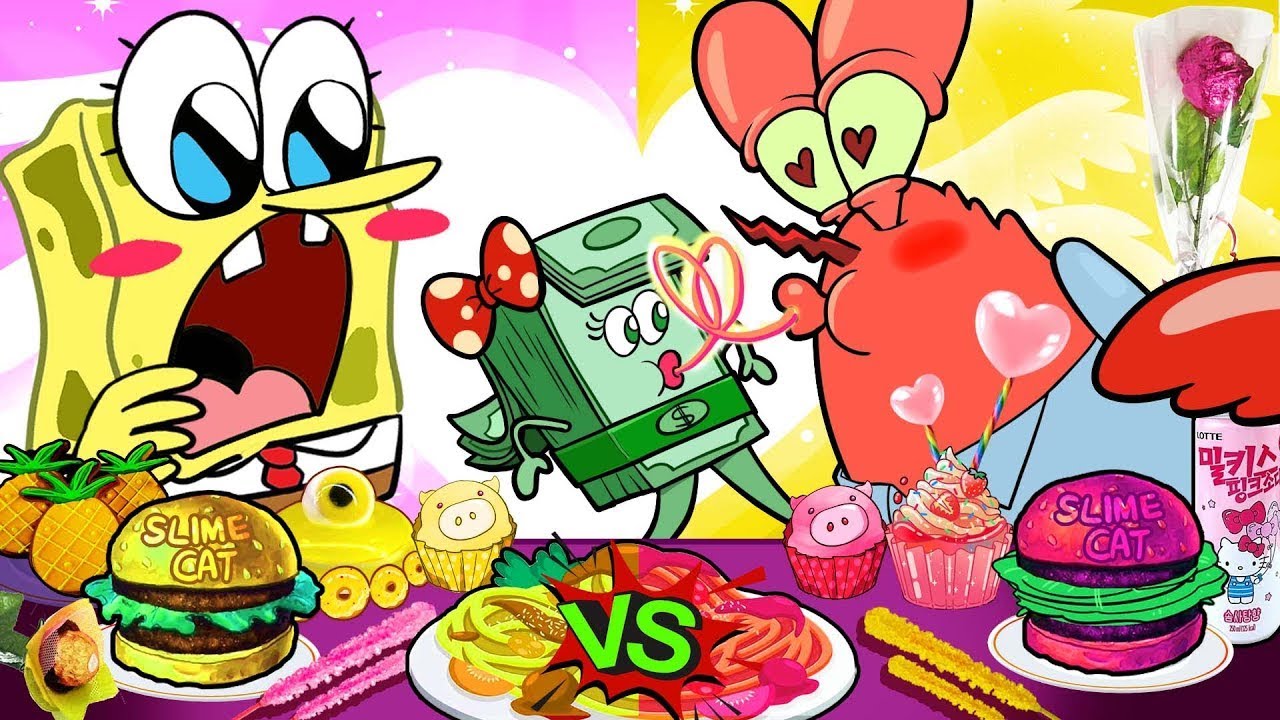 Pink Food VS Yellow Food Challenge! | SPONGEBOB ANIMATION | MUKBANG ...