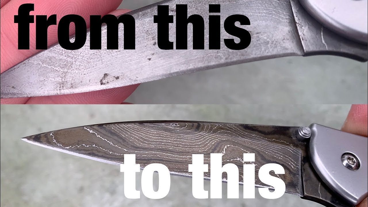 Restoring the finish on a Damascus Steel Blade #knife #knifemaking #edc ...