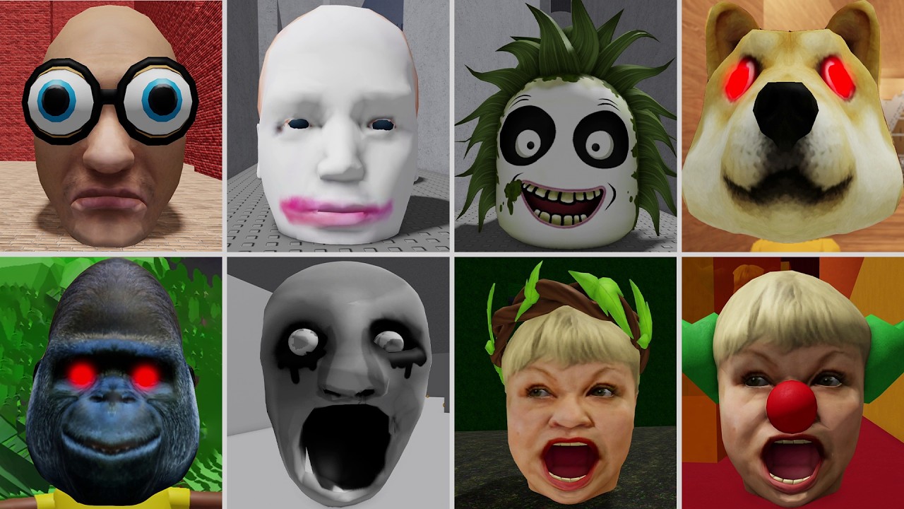 All Roblox Head Obbies Doge Head, Angry Head, Walking Head, Bacon Head ...