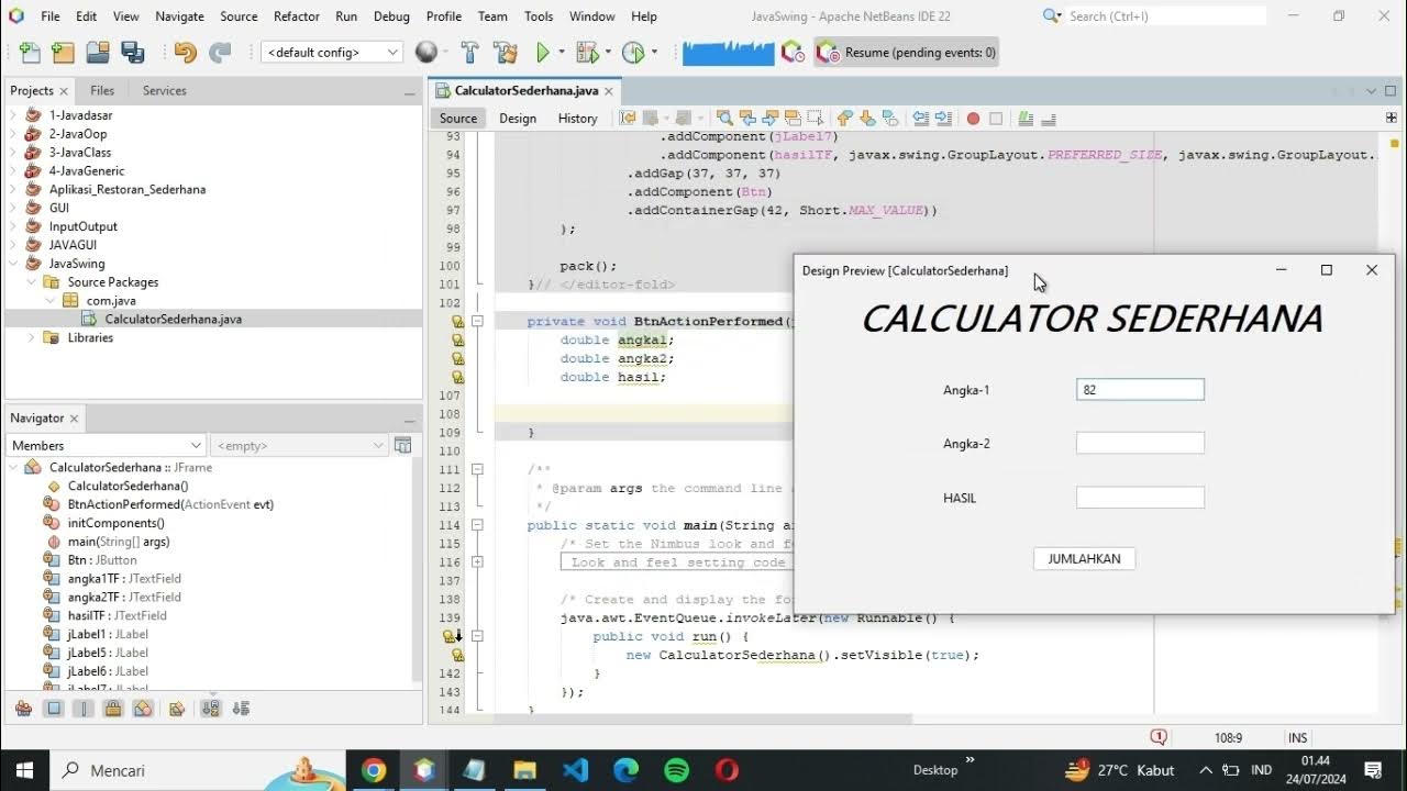 JAVA GUI | swing, membuat kalkulator penjumlahan sederhana - YouTube