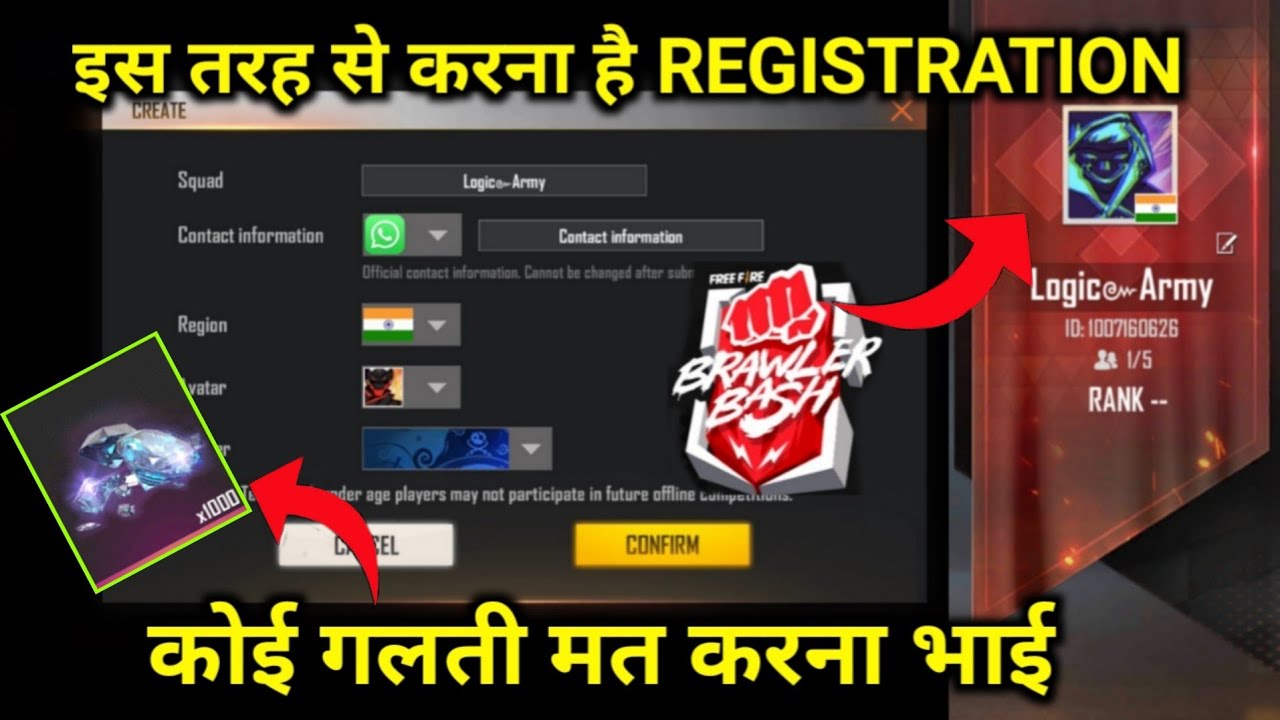 FREE FIRE BRAWLER BASH REGISTRATION FULL PROSESS | HOW TO REGISTATION ...