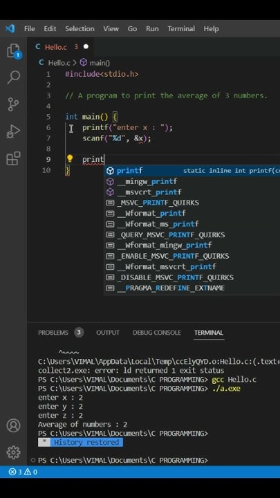 Program to print the average of 3 numbers Using 'C' language. - YouTube