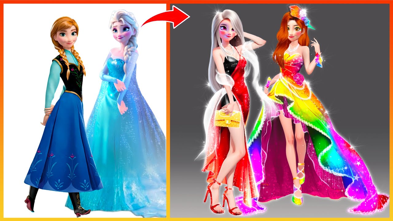 Transforming Elsa Anna Frozen Into Rainbow Princesses - Disney ...