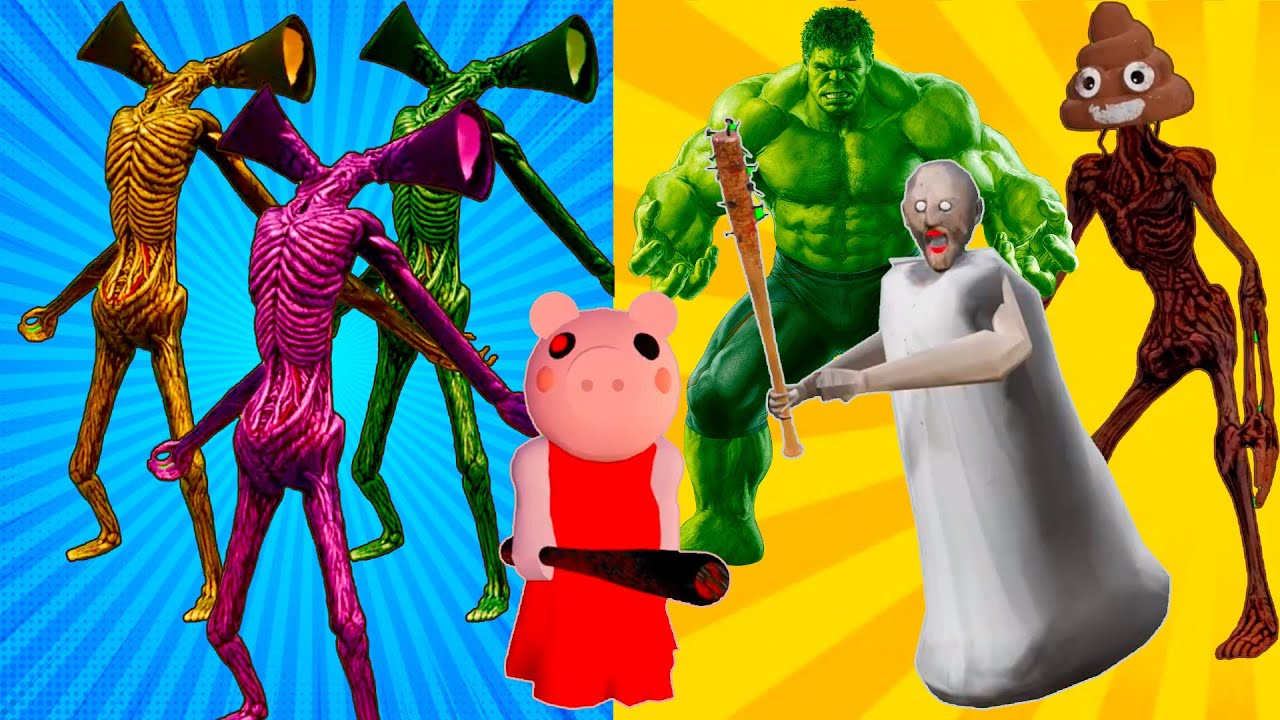 Mega Siren Head Best Monster Battle vs poop Head vs piggy roblox hulk ...