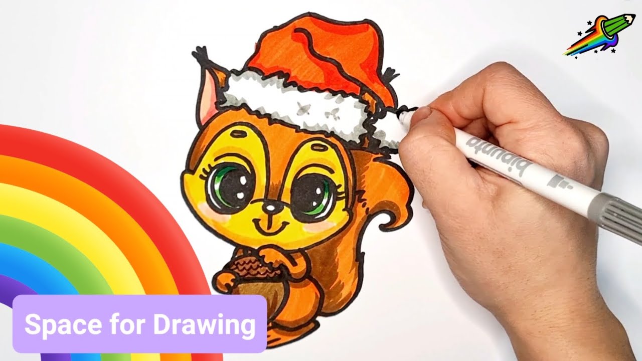 How to Draw a Cute Christmas Squirrel - Easy Step by Step - YouTube