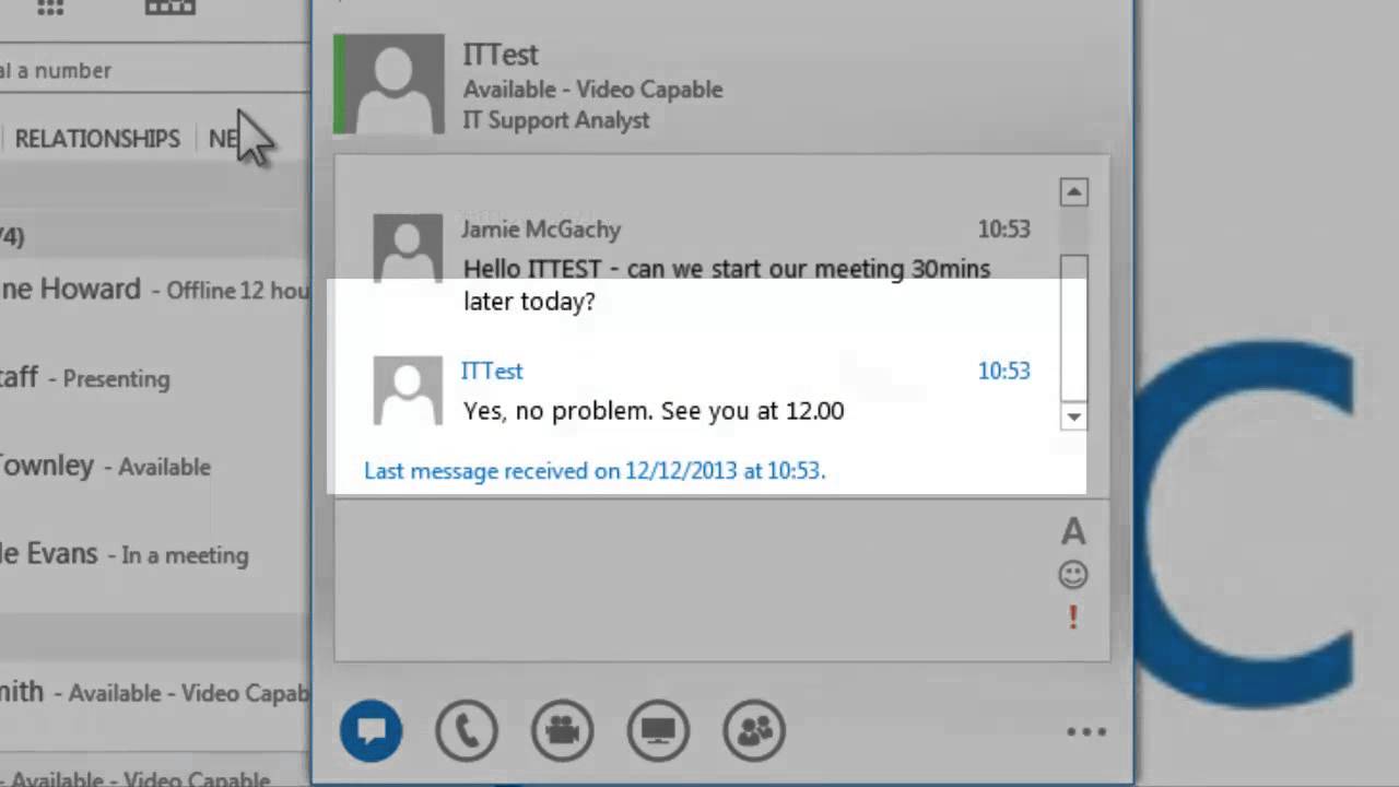 4 Send an Instant Message in Microsoft Lync - YouTube