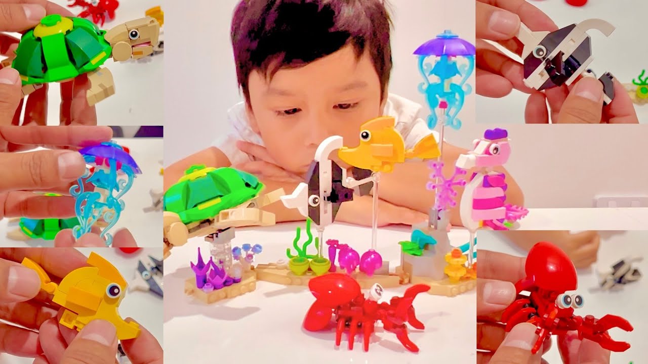 Sea Animal Creator Lego Set | Sea Horse | Turtle | Fish | Crab ...