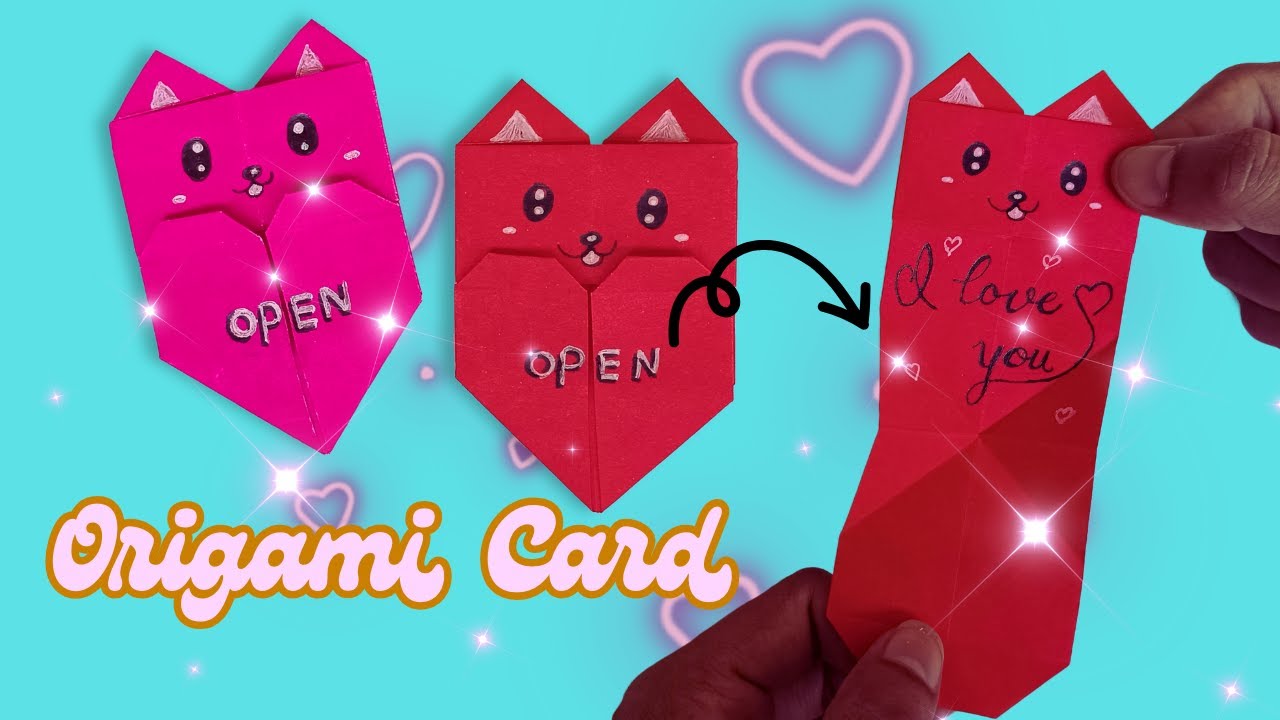 Make a PERFECT Origami Paper Cat Heart Card || Origami card || Origami ...