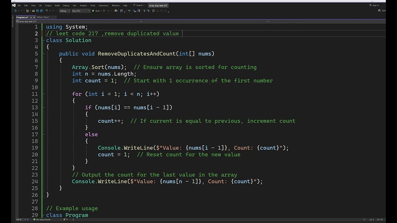 remove array duplicate value leet code 217 learn c# short - YouTube