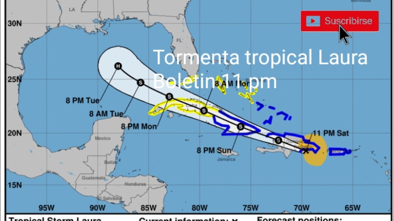 Tormenta tropical Laura trayectoria actualizada boletín 11pm - YouTube