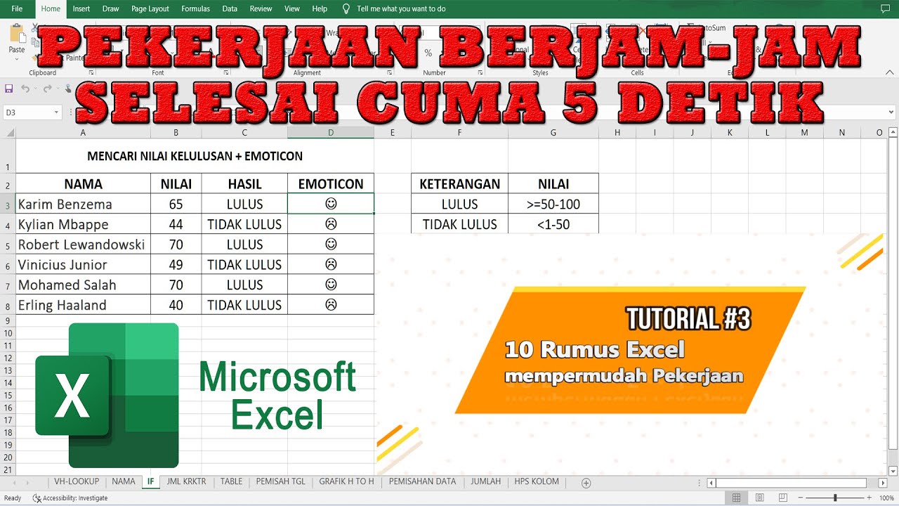 Tutorial Excel #3 - 10 Rumus Excel mempermudah Pekerjaan - YouTube