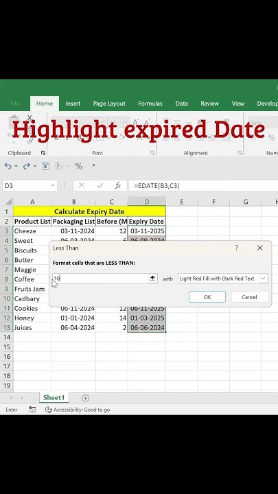 How To Calculate Expiry Date in Excel | Highlight Expired Date using this Trick #viralshort # ...
