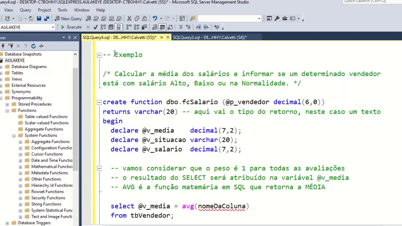 Vídeo Aula Sqlserver Criar Funções Functions Youtube