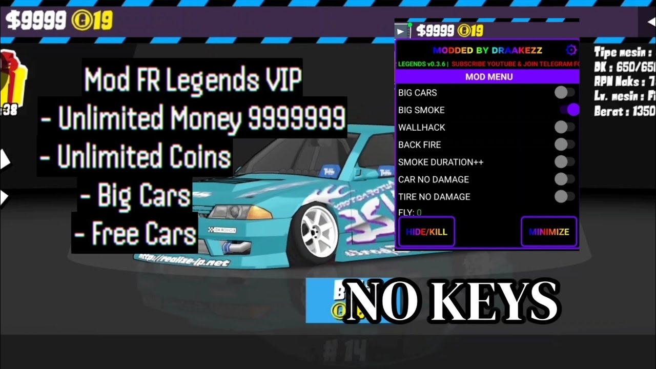 FR Legends MOD Menu VIP No Key 9999 Money and Coins | Free Cars | Big ...