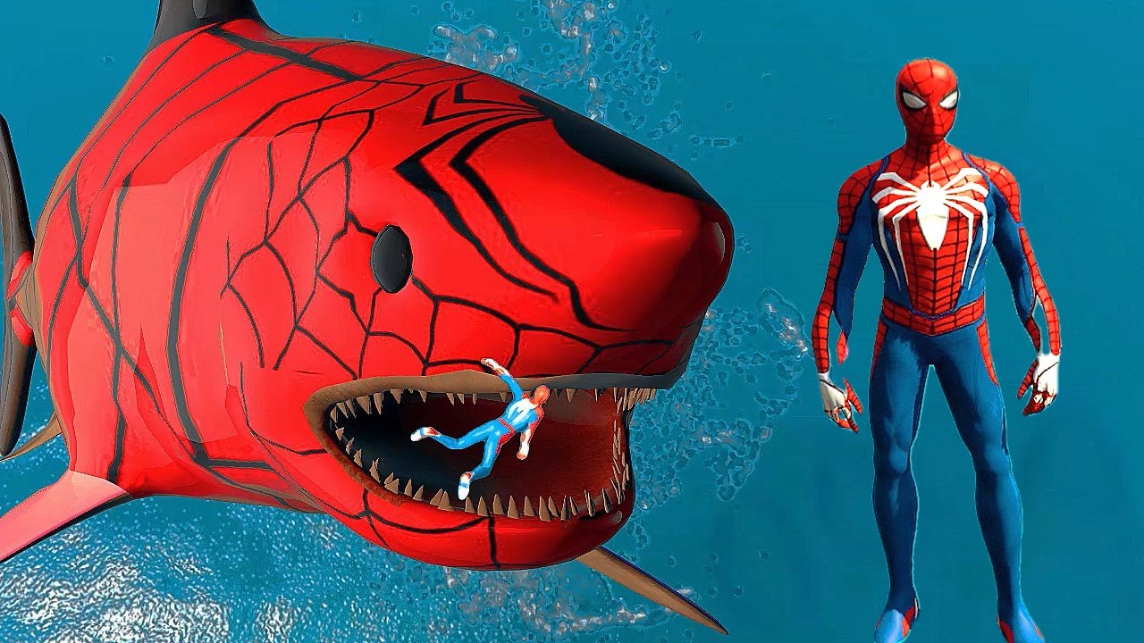 Spiderman vs Spider Shark | Megalodon Attack on Spiderman in GTA 5 ...
