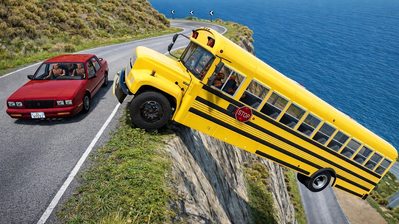 High Speed Bus vs Car crash on cliff road– Realistic Destruction ...