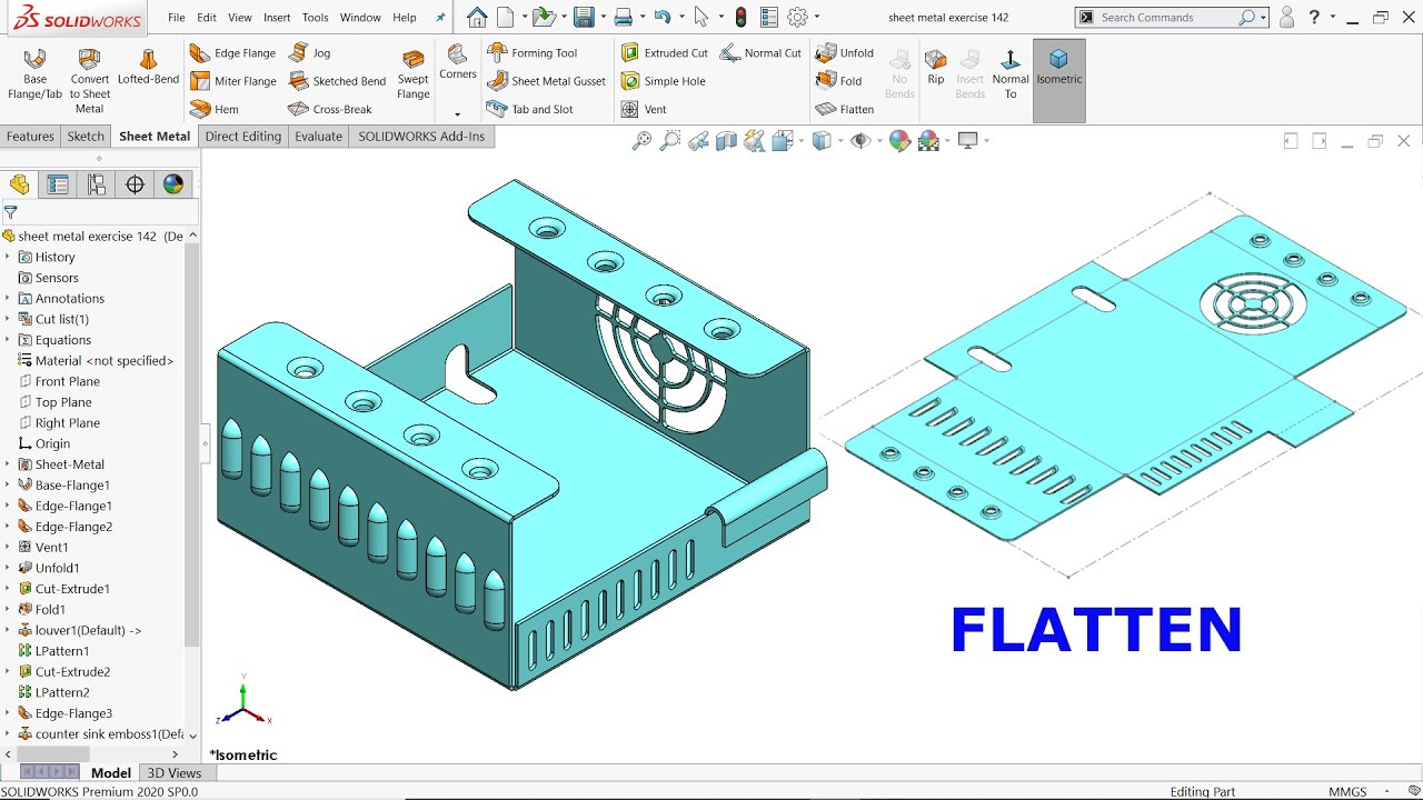 Solidworks Sheet metal for Beginners Exercise 142-Heming,Vent,forming ...