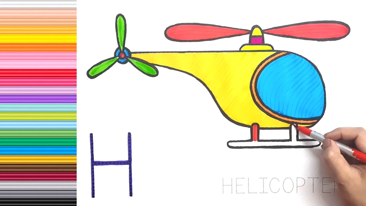 How To Draw A Helicopter🚁| H is for Helicopter Tracing | Learn Letters ...