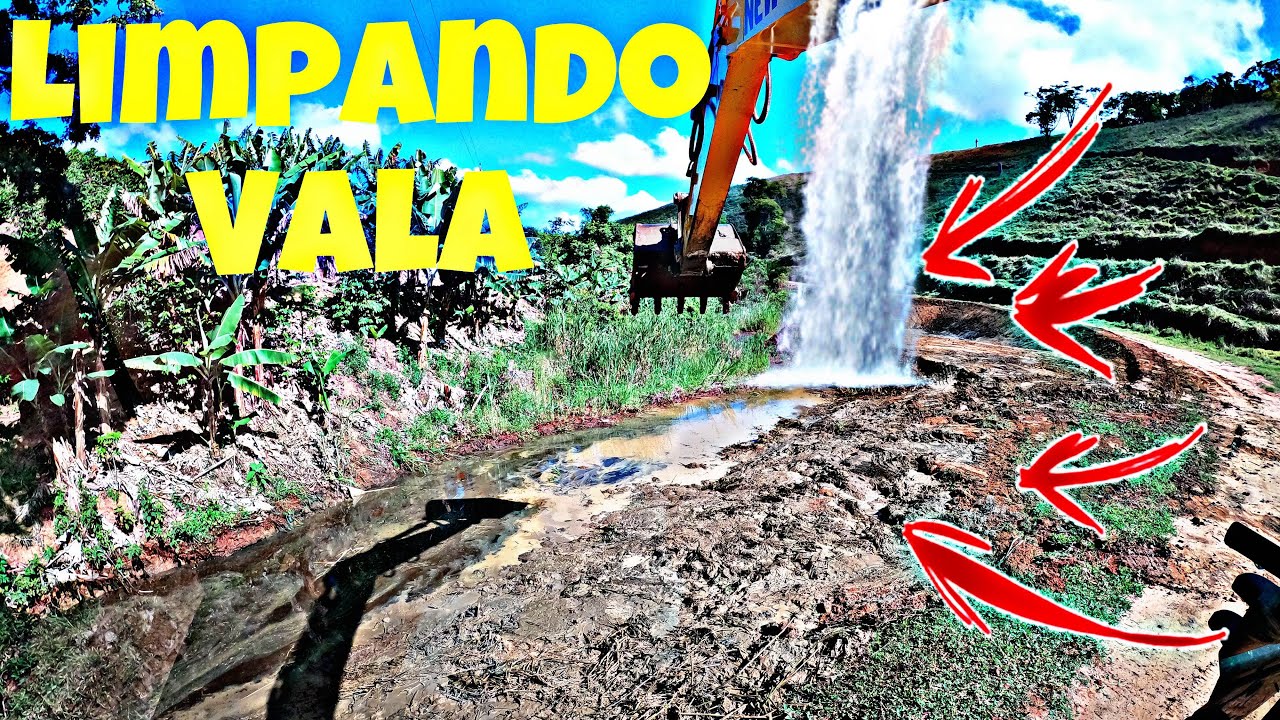 Escavadeira hidráulica limpando VALA op galego capixaba - YouTube