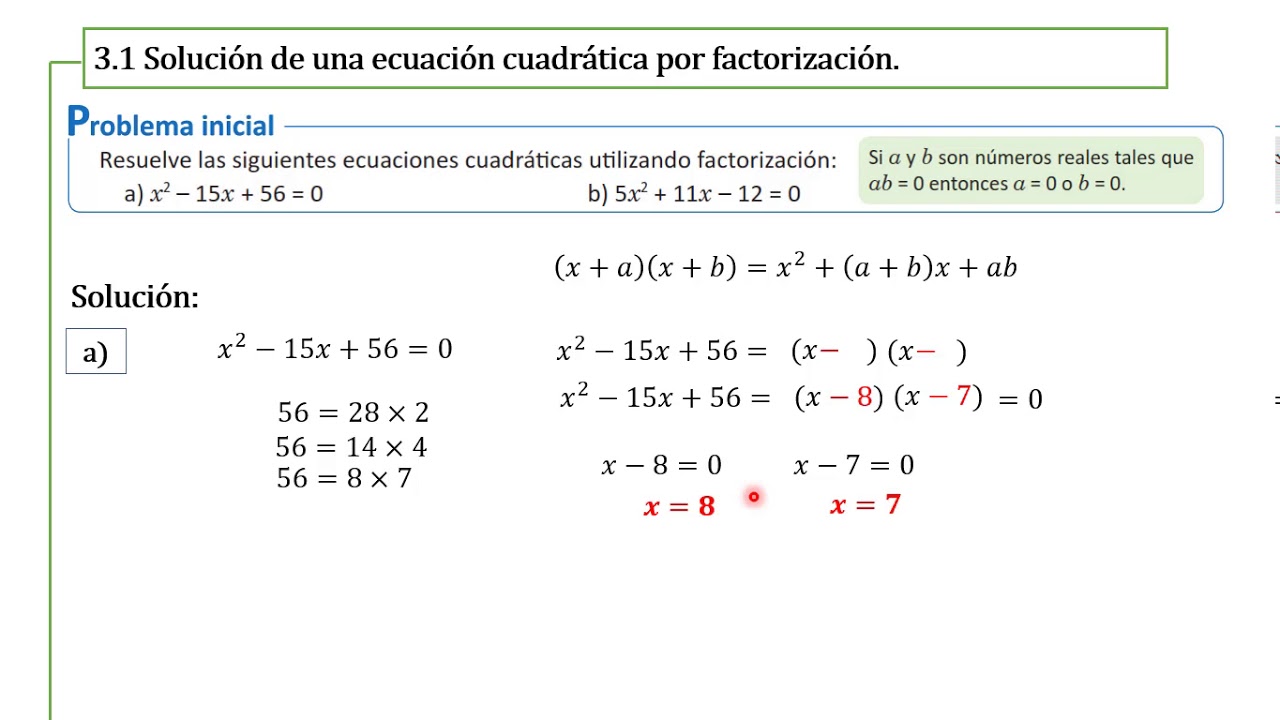 3 1 Soluci n De Una Ecuaci n Cuadr tica Por Factorizaci n YouTube