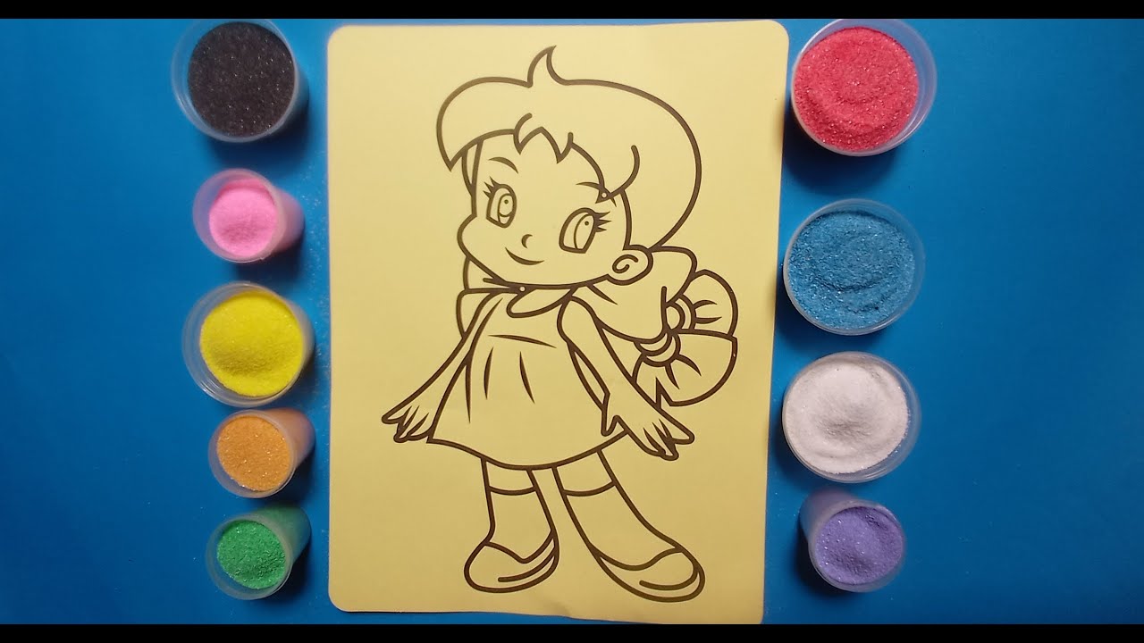 Coloring the cute little girl using color sand|Sand art|Sand painting ...