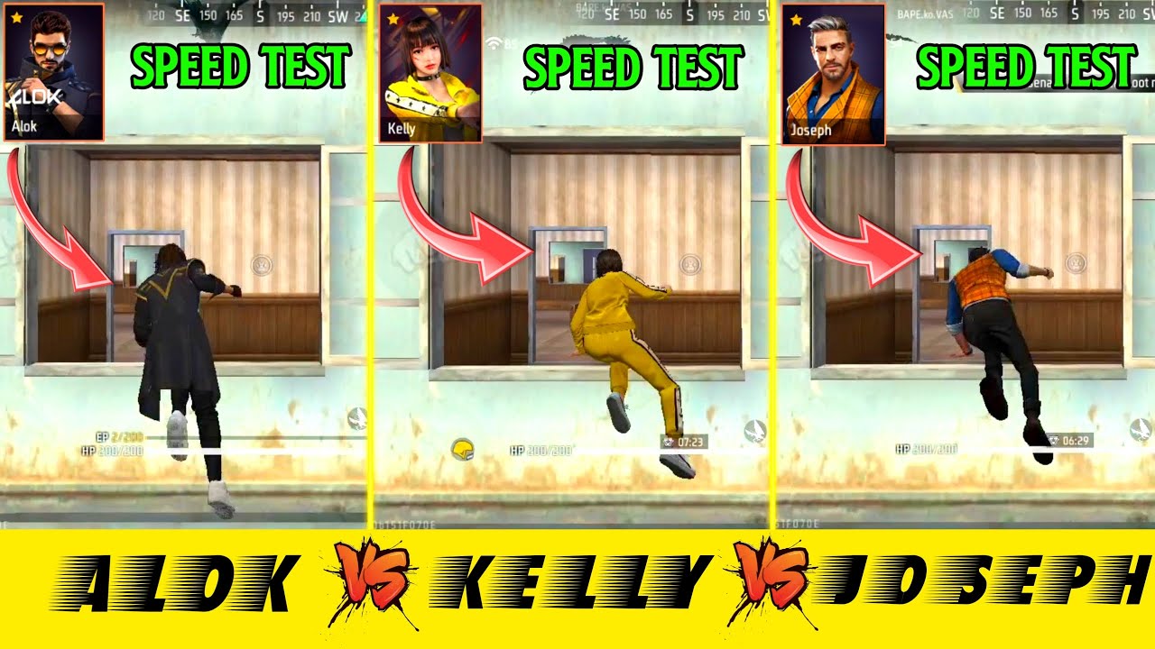 ALOK VS KELLY VS JOSEPH SPEED ABILITY TEST FREE FIRE //GARENA FREE FIRE ...
