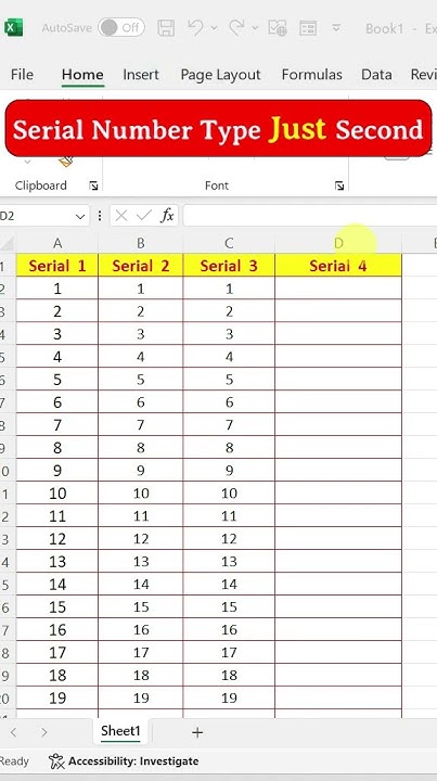Automatic Serial Number In Excel Shorts Exceltricks Exceltutorial Youtube