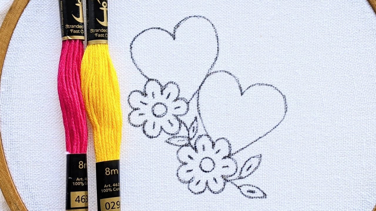 VERY VERY EASY FLORAL HEART EMBROIDERY DESIGN FOR BEGINNERS - YouTube