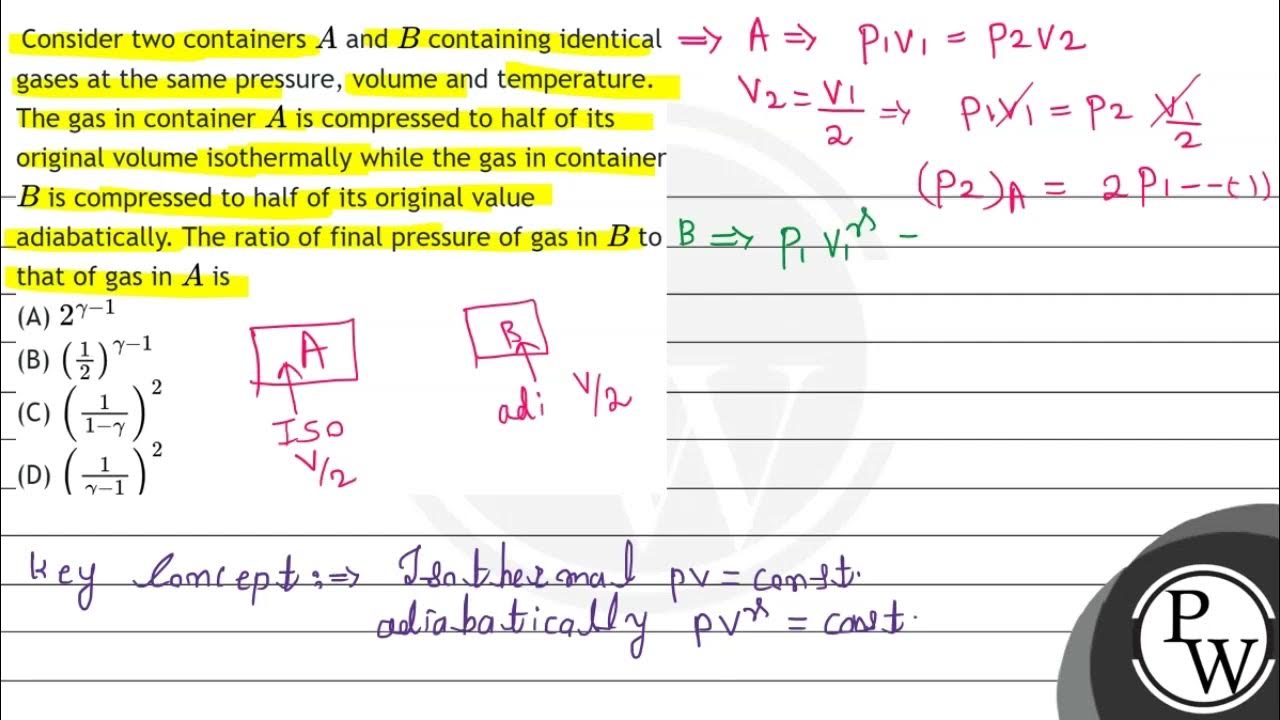 Consider two containers \( A \) and \( B \) containing identical ga... - YouTube