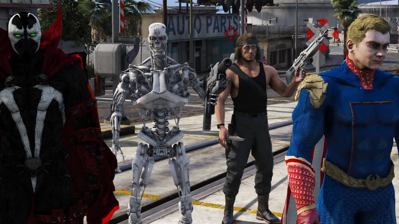 Rambo, Terminator, Homelander and Spawn vs Mexican Mafia (GTA 5) - YouTube