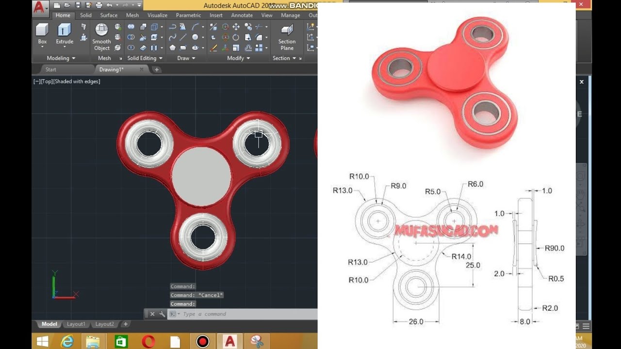 How to Draw 3D Spinner in Autocad / 2020 - YouTube