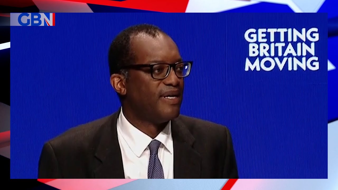 Kwasi Kwarteng speaks at the Conservative Party conference saying it's time to 'get Britain ...