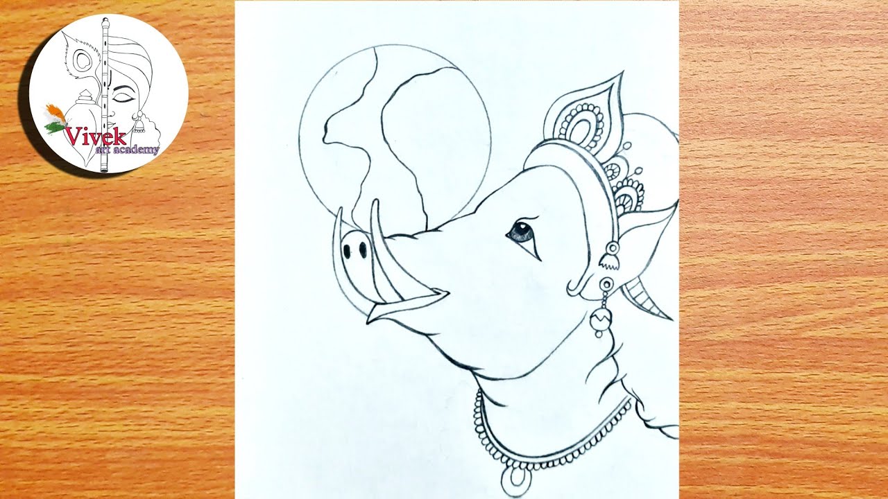 How to Draw Lord Vishnu in Varah Avatar | Easy Drawing of Lord Varah ...