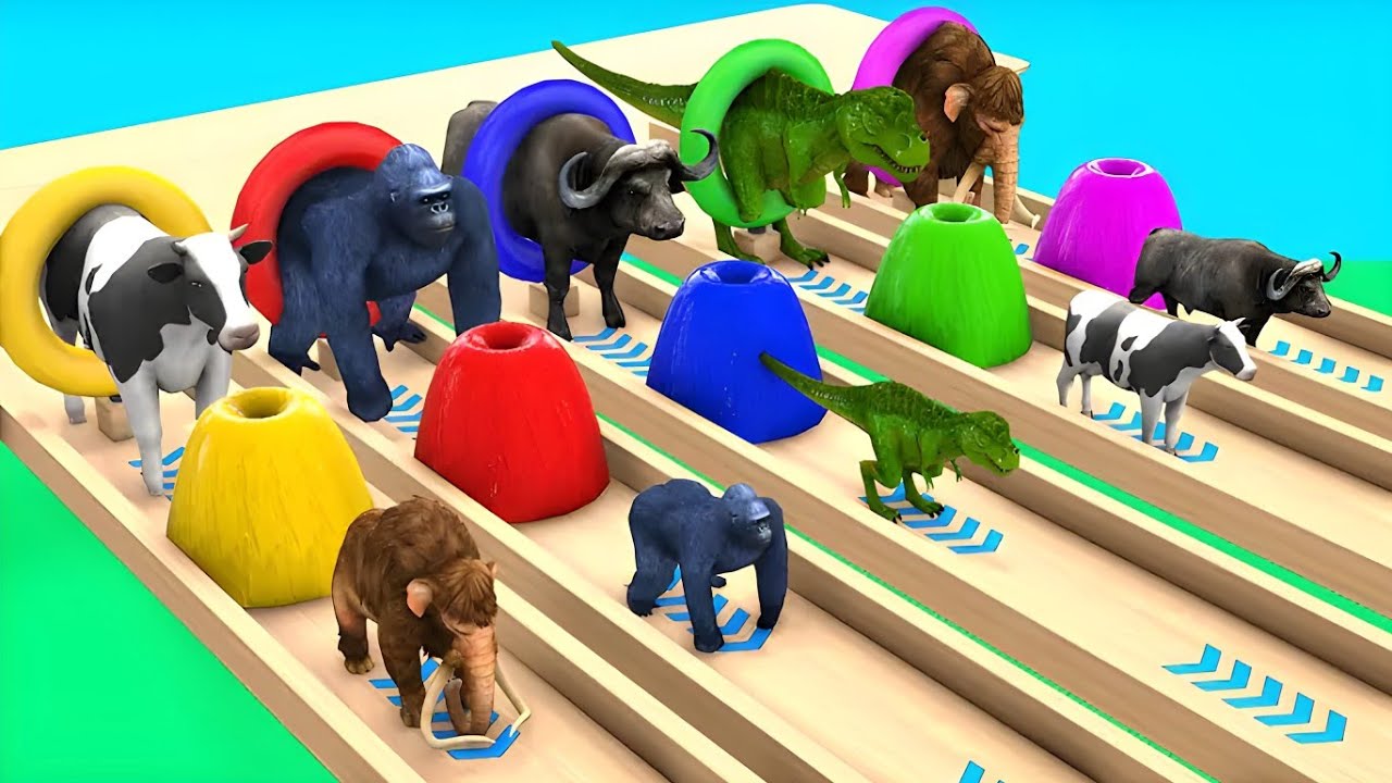 animals crossing fountain - wild animals game with cow elephant mammoth ...
