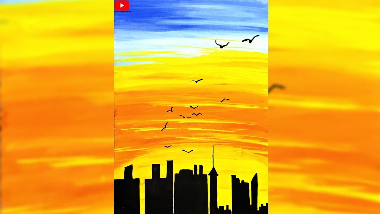 How To Draw The Painting Of City Step By Step Scenery Painting For ...