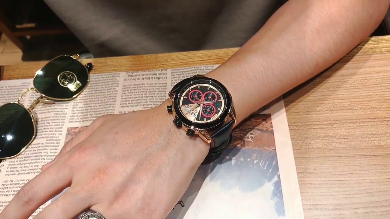MEGIA CHRONOGRAPH LEATHER BELT CASUAL BUSINESS WATCH - YouTube