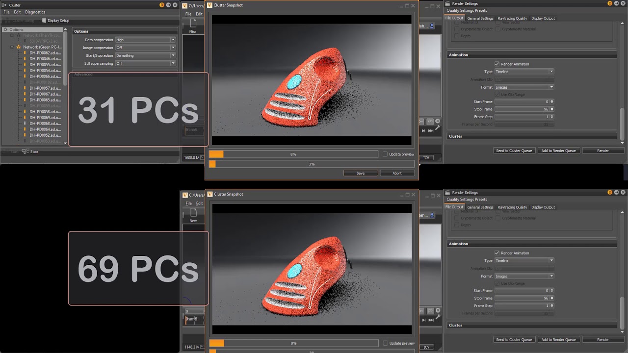 Render Speed with many PCs. VRED Pro Rendering Cluster (Render Farm ...