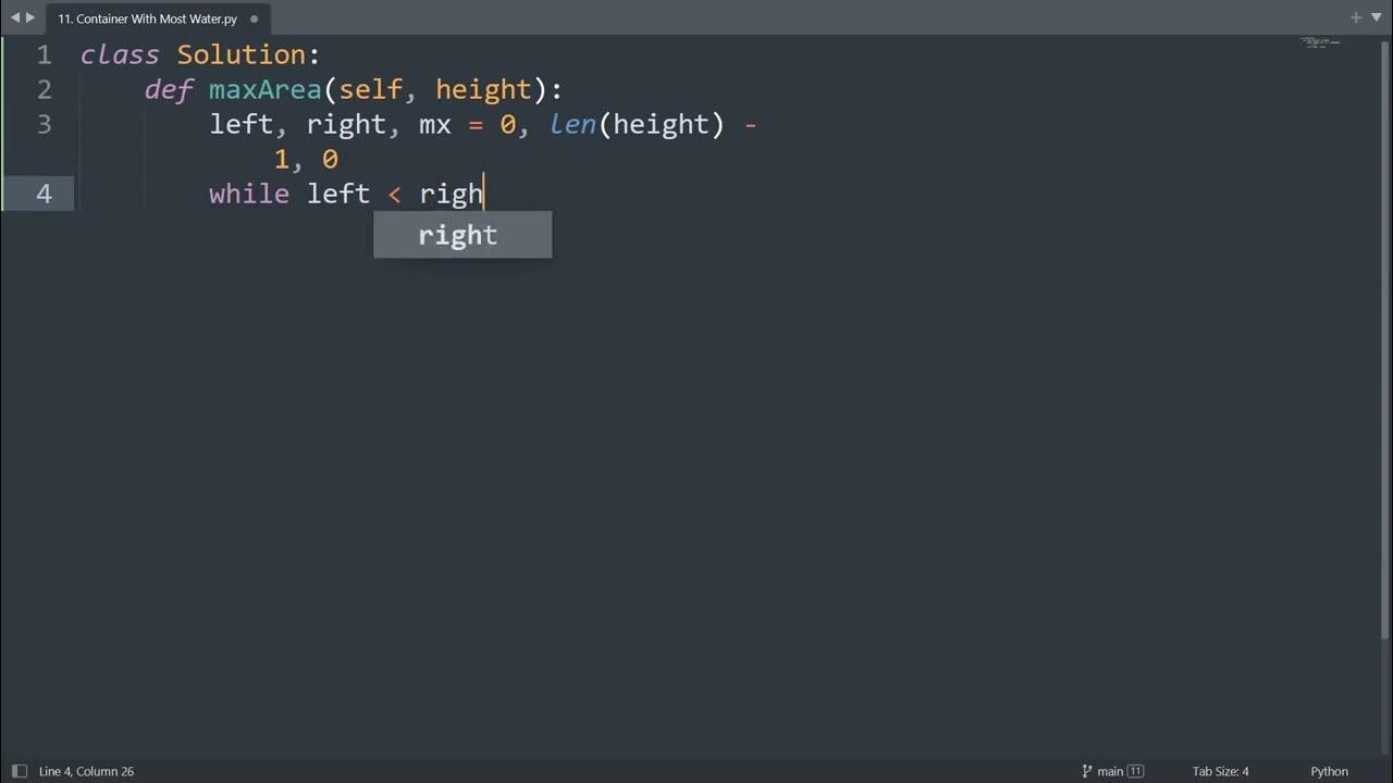 Leetcode 11 Container With Most Water In Python Python Leetcode Python Coding Tutorial