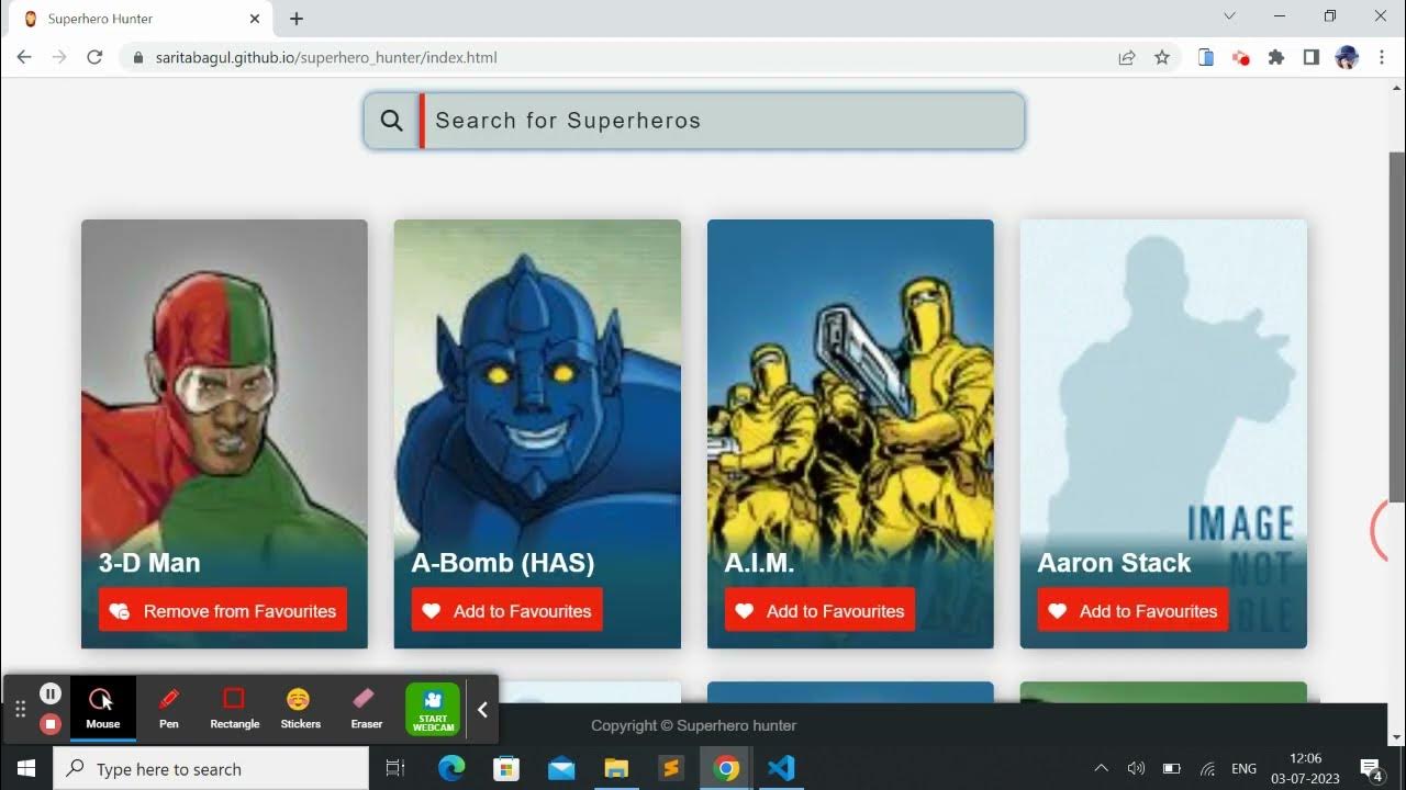 Superhero hunter app using html, CSS, bootstrap and vanilla JavaScript. - YouTube