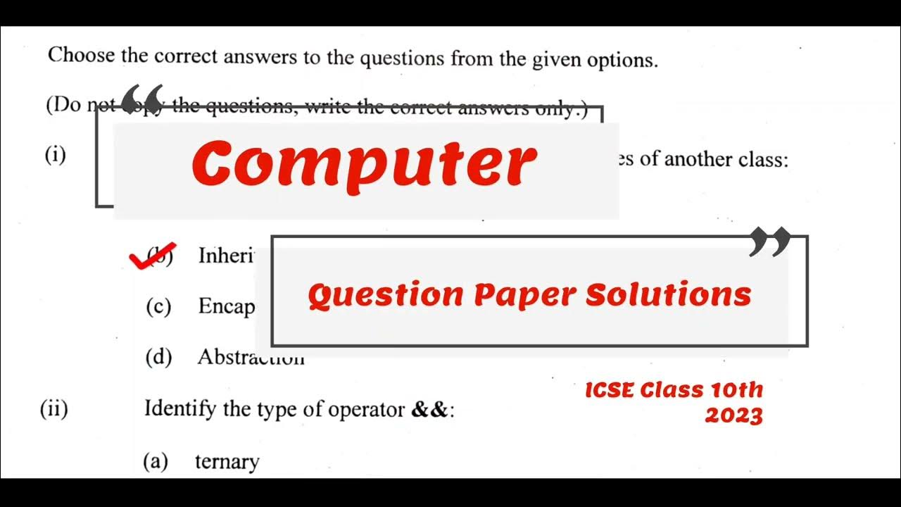 Solutions 😱| Computer Boards Question Paper | ICSE Class 10th 2023 ...