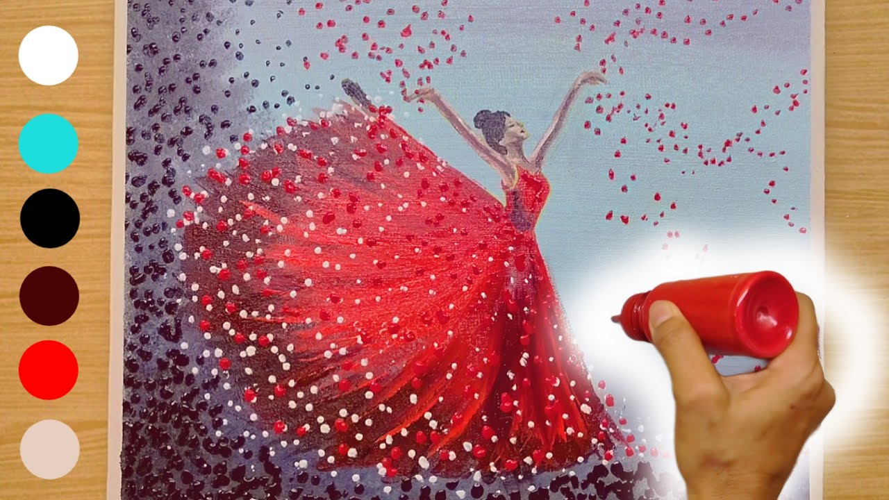 Lady in Red ️ Idea How to Paint/ Acrylic Painting Landscape on Canvas ...